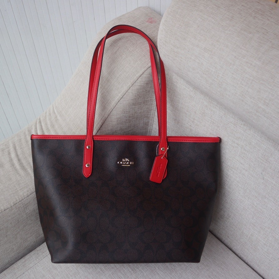 ของแท้ COACH 58292 ใหม่สบาย ๆ แฟชั่นสุภาพสตรีซิปกระเป๋าช้อปปิ้ง ...