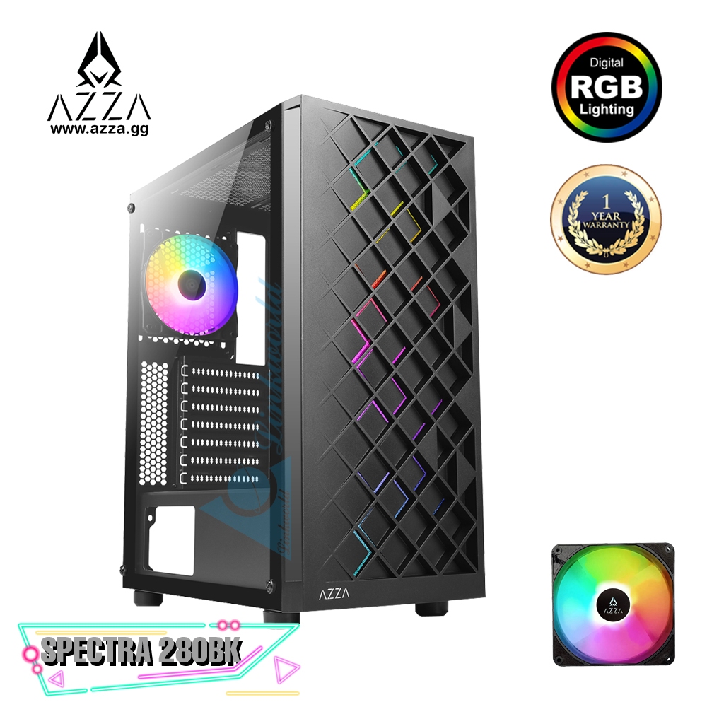 AZZA ATX Mid Tower Tempered Glass ARGB Gaming Case SPECTRA 280B - Black ...