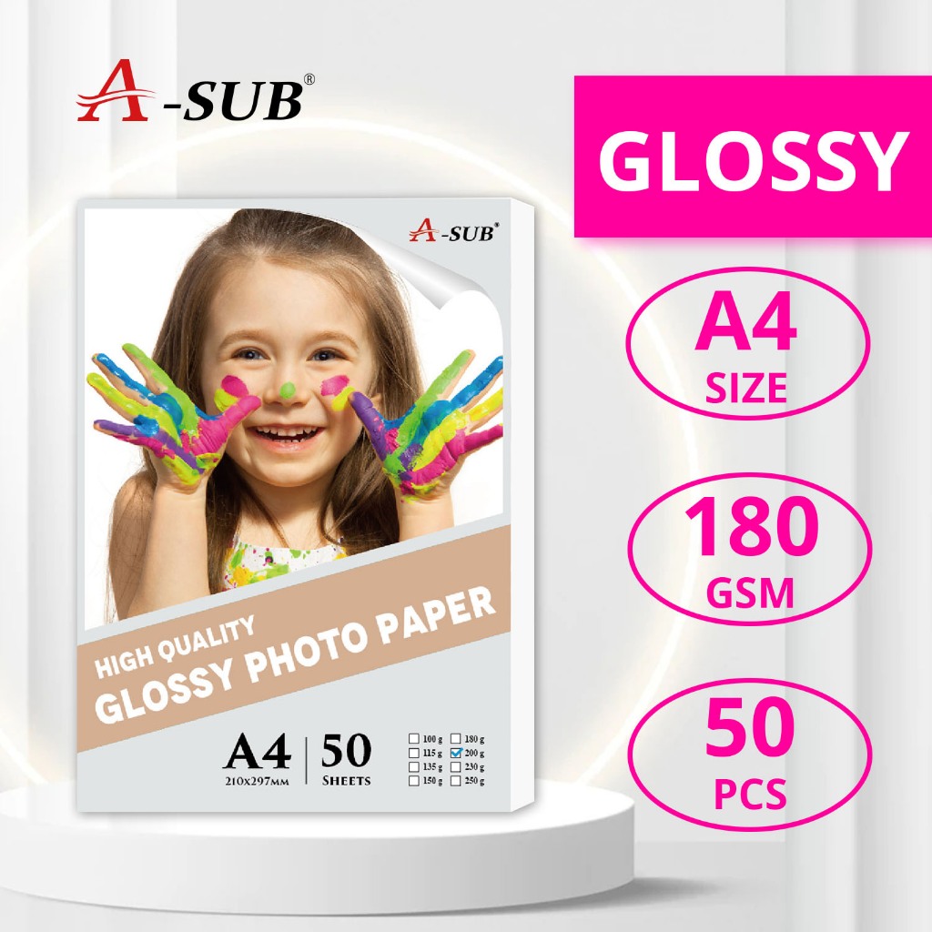 A-SUB Glossy Photo Paper Fast Dry 180gsm Photograph Printing A4 Size ...