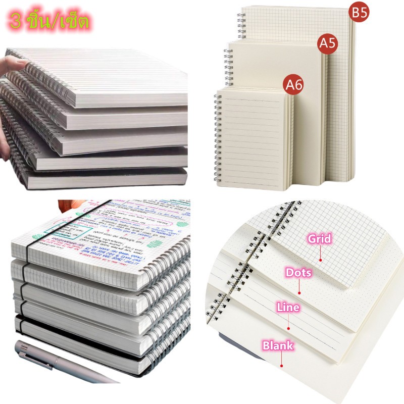 Double Spring A6 A5 B5 สมุดบันทึกสมุดบันทึก PP Coil Grid Line Notepad ...