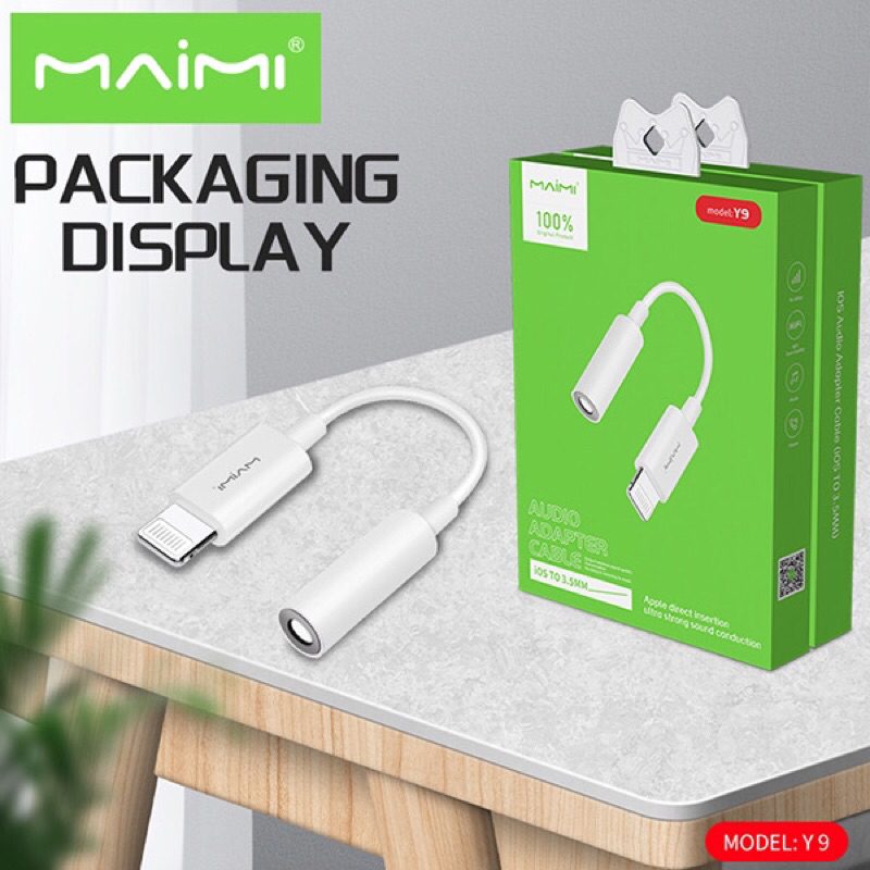 สายต่อหูฟัง ตัวแปลงหูฟัง แจ๊ค ไลนิ่ง to 3.5mm ยี่ห้อ Maimi Model: Y9 ...
