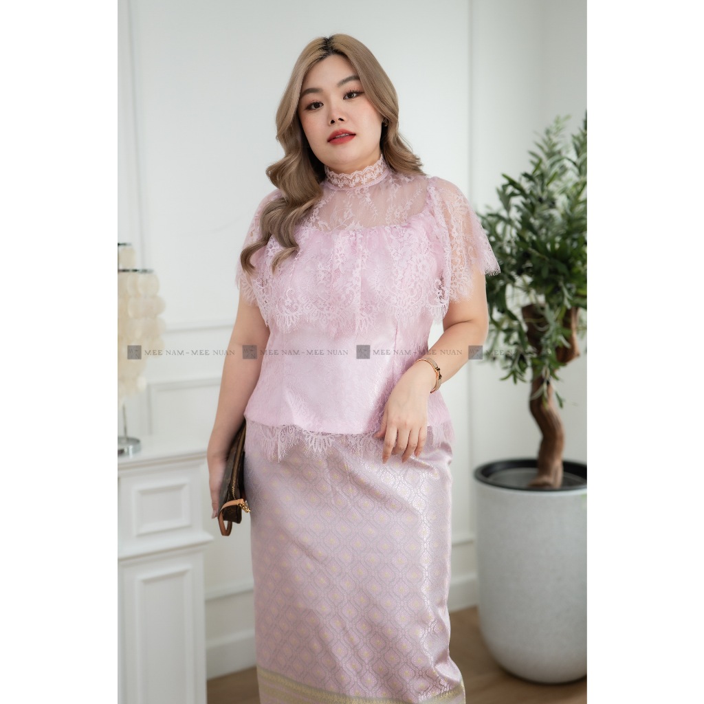 SSD87 เซ็ตชุดไทยสีชมพูแขนสั้น พลัสไซส์ Plussize Fashion ชุดคนอ้วน แฟชั่นสาวอวบ | Shopee Thailand