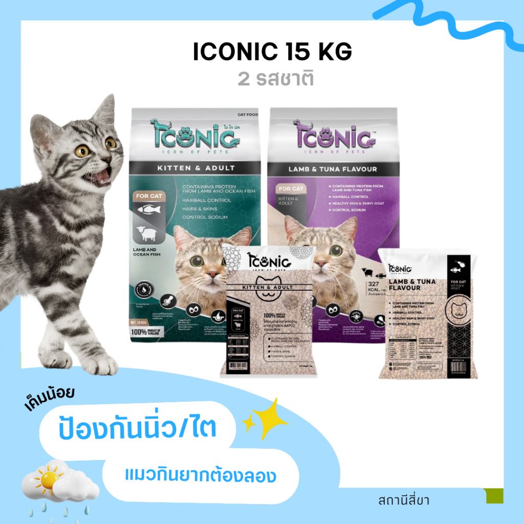 ICONIC CAT FOOD อาหารแมวไอโคนิค เค็มน้อย ไม่มีผลพลอยได้จากสัตว์ปีก ขนาด ...