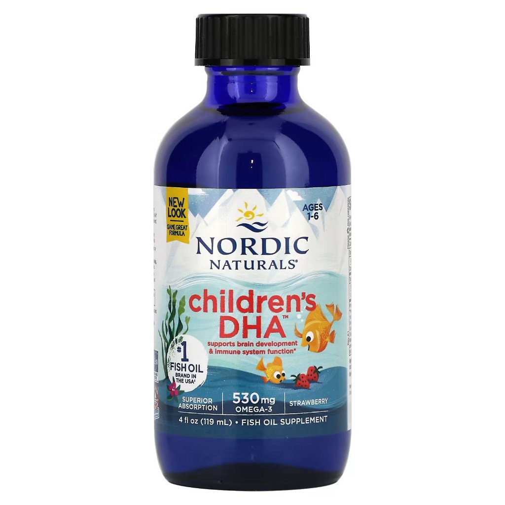 Nordic Naturals, Children's DHA, Ages 1-6, Strawberry, 530 mg, 4 fl oz (119 ml) DHA ชนิดน้ำ ...