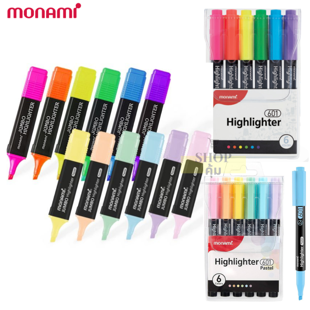 ปากกาเน้นข้อความ ปากกาไฮไลท์ Monami แพ็ค 6 สี รุ่น Jumbo highlighter ...