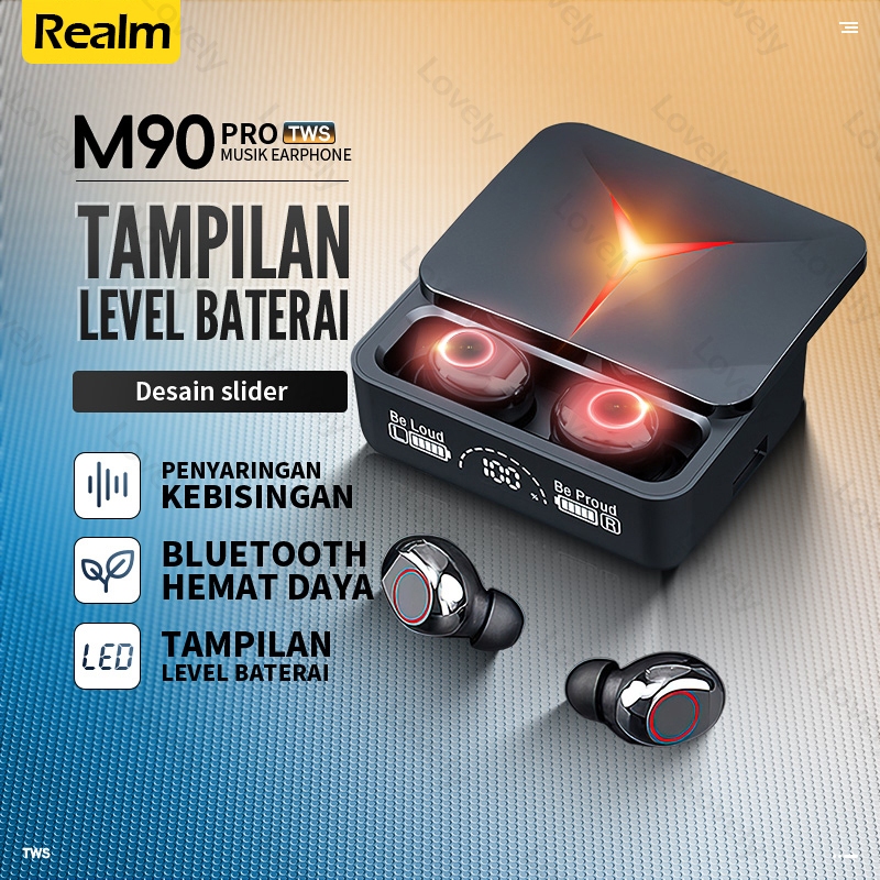 M90 TWS ชุดหูฟังบลูทูธพร้อมไมโครโฟนไฮไฟสเตอริโอชุดหูฟังไร้สายกีฬากันน้ำ ...