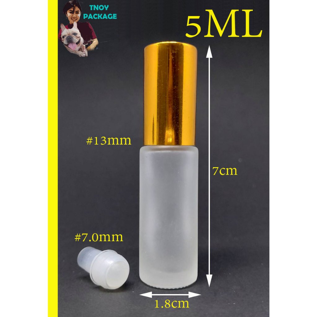 ขวด 5 มล. (50ใบ) ขวดแก้ว 5cc กลม ใส / ขาวขุ่น 5ml ลูกกลิ้ง + ฝาทอง เงิน Tnoy Package บรรจุภัณฑ์ ...
