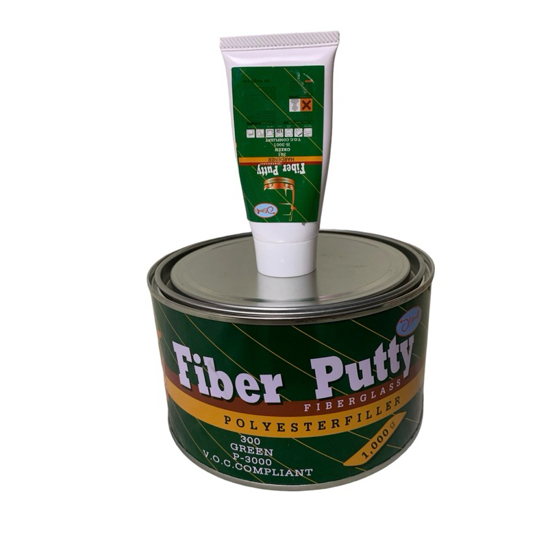 สีโป้วไฟเบอร์ แพลน Plan 2K Fiber Putty Fiberglass Polyester Filler โป้วยึดเกาะเหล็กได้ดี สีเขียว ...