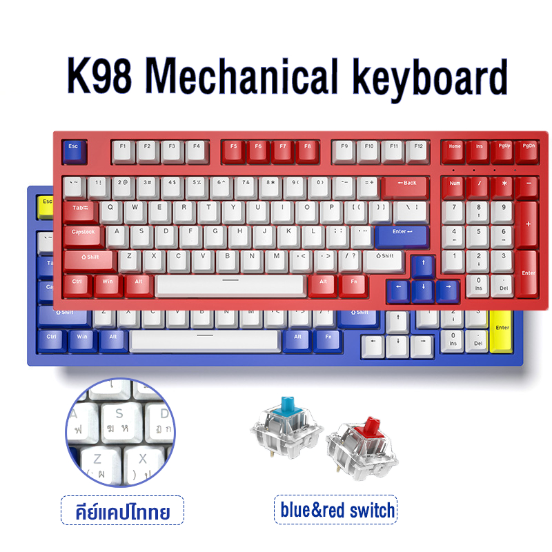 K98 RGB คีย์บอร์ดไทย mechanical keyboard 98 คีย์ Wired สำหรับการเล่นเกม ...