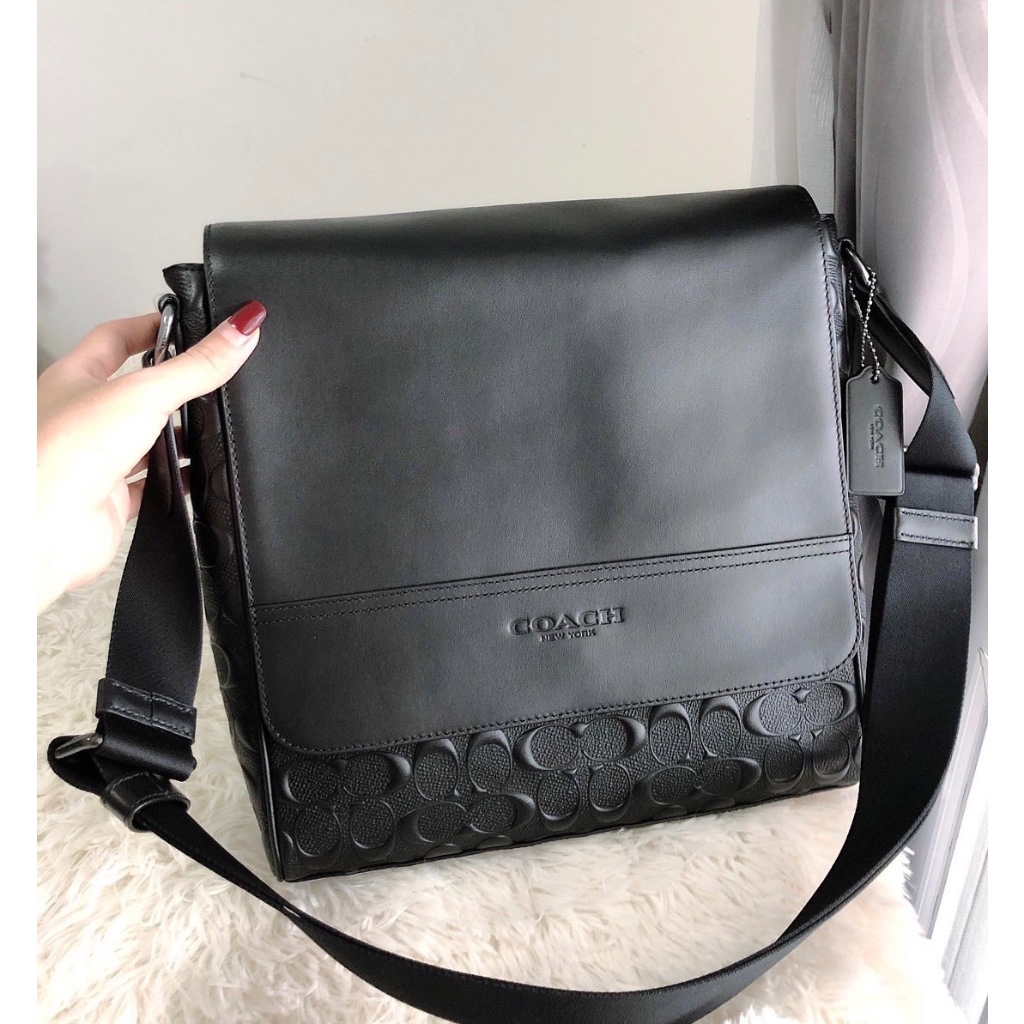 COACH HOUSTON MAP BAG IN SIGNATURE LEATHER กระเป๋าสะพายผู้ชาย หนังลายซี ...