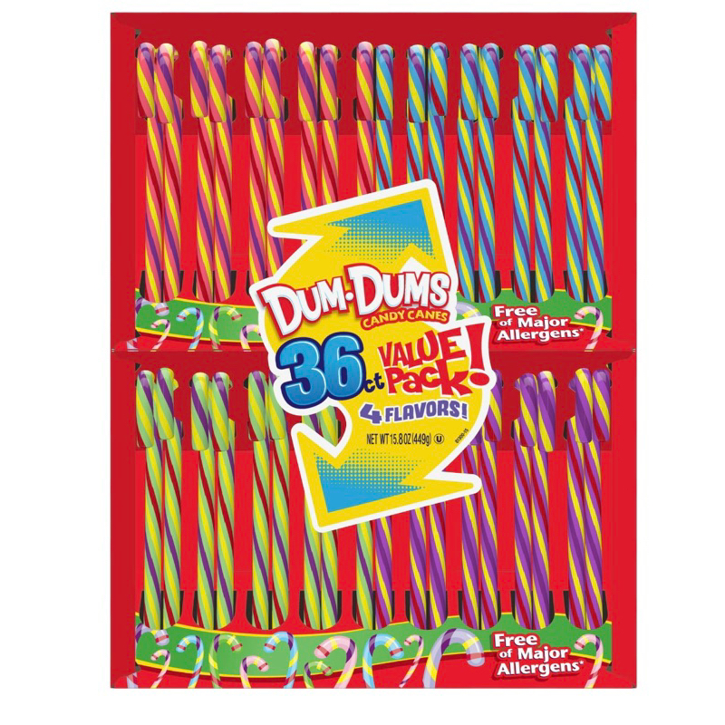 Dum Dums Assorted Flavors Candy Cane - 36 Count Box ขนมคริสต์มาสจาก ...