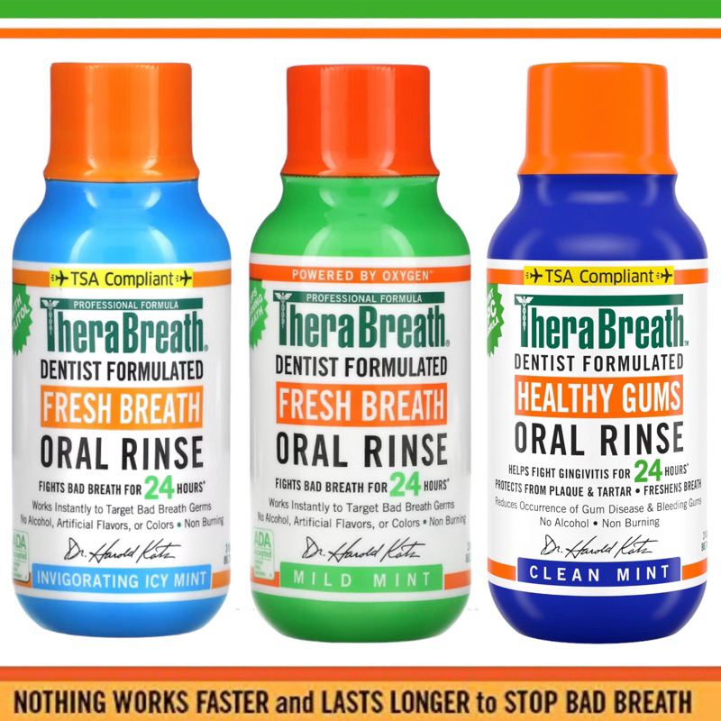 TheraBreath Travel Size 3.0 fl oz น้ำยาบ้วนปาก สูตรปราศจากแอลกอฮอล์ ...