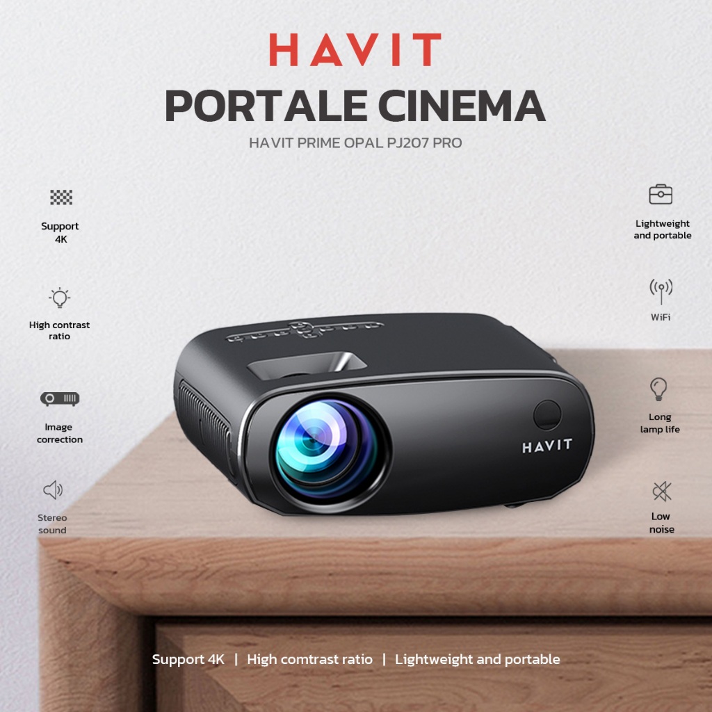 HAVIT โปรเจคเตอร์ PJ207 PRO ความคมชัดระดับ 4K มีลำโพงในตัว สำหรับดูหนัง ...