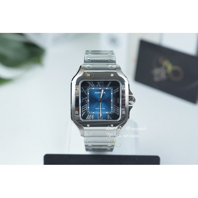 Cartier santos Blue face 40 mm. Automatic swiss movement | Shopee Thailand