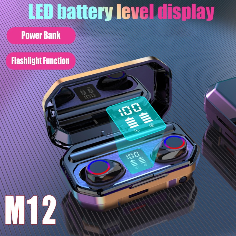 TWS M12 หูฟังสเตอริโอ ลดเสียงรบกวน Bluetooth headset ควบคุมแบบสัมผัส ...