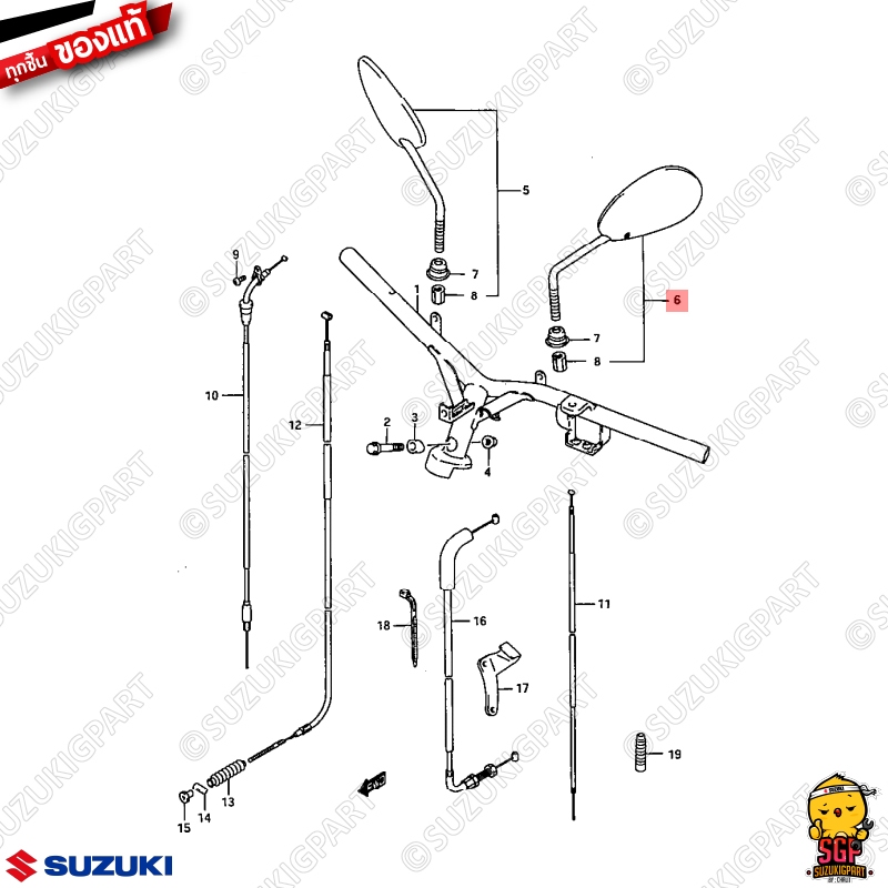 กระจกมองหลัง MIRROR ASSY, REAR VIEW แท้ Suzuki Smash 110 Junior กันตก 1 ...