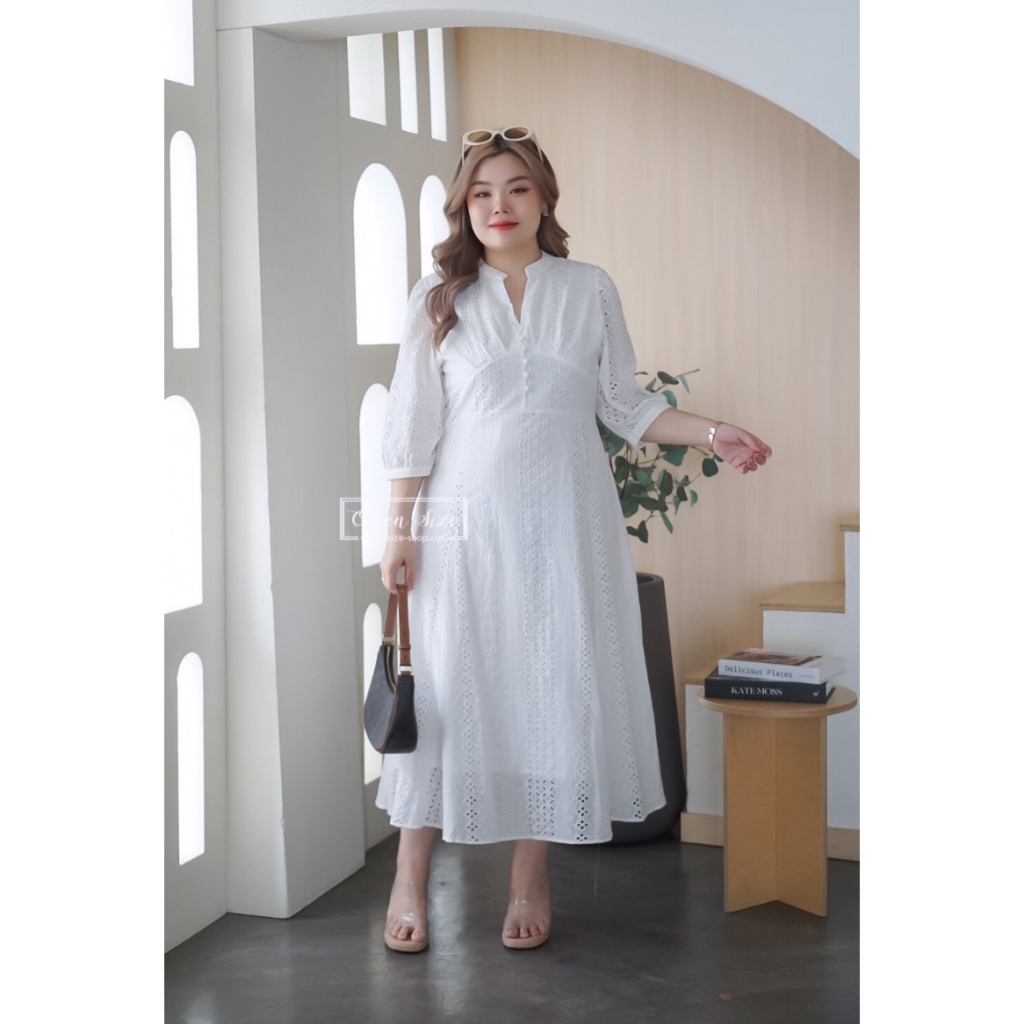 Patcha-สีขาว เดรสไซส์ใหญ่อก42 44 46 48 และ 50 นิ้ว ชุดคนอ้วนสีขาวใส่ไปวัดทำบุญ งานบวช == ดูไซส์ ...