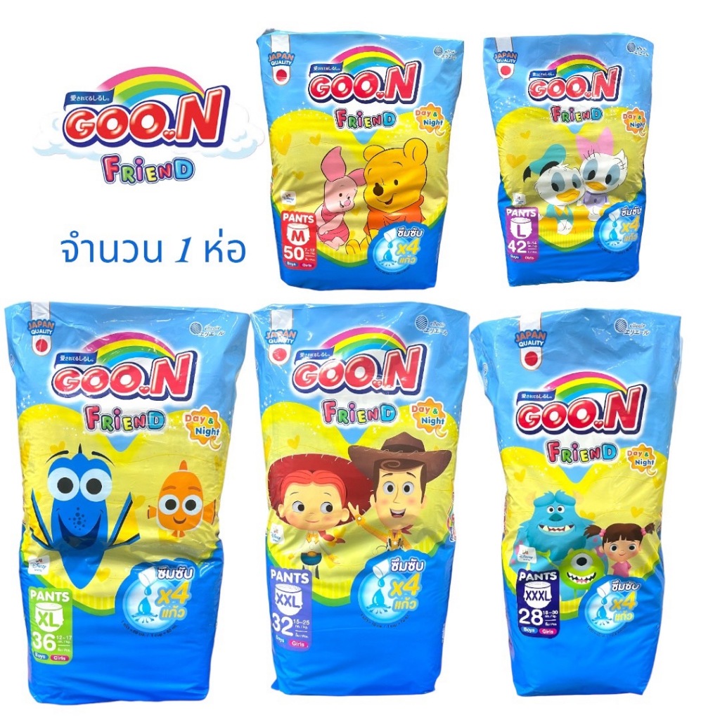 Goon Friend Baby โฉมใหม่ ลาย Disney รุ่นขอบขากระชับ ห่อสีฟ้า แพ็ค 1 ห่อ ...