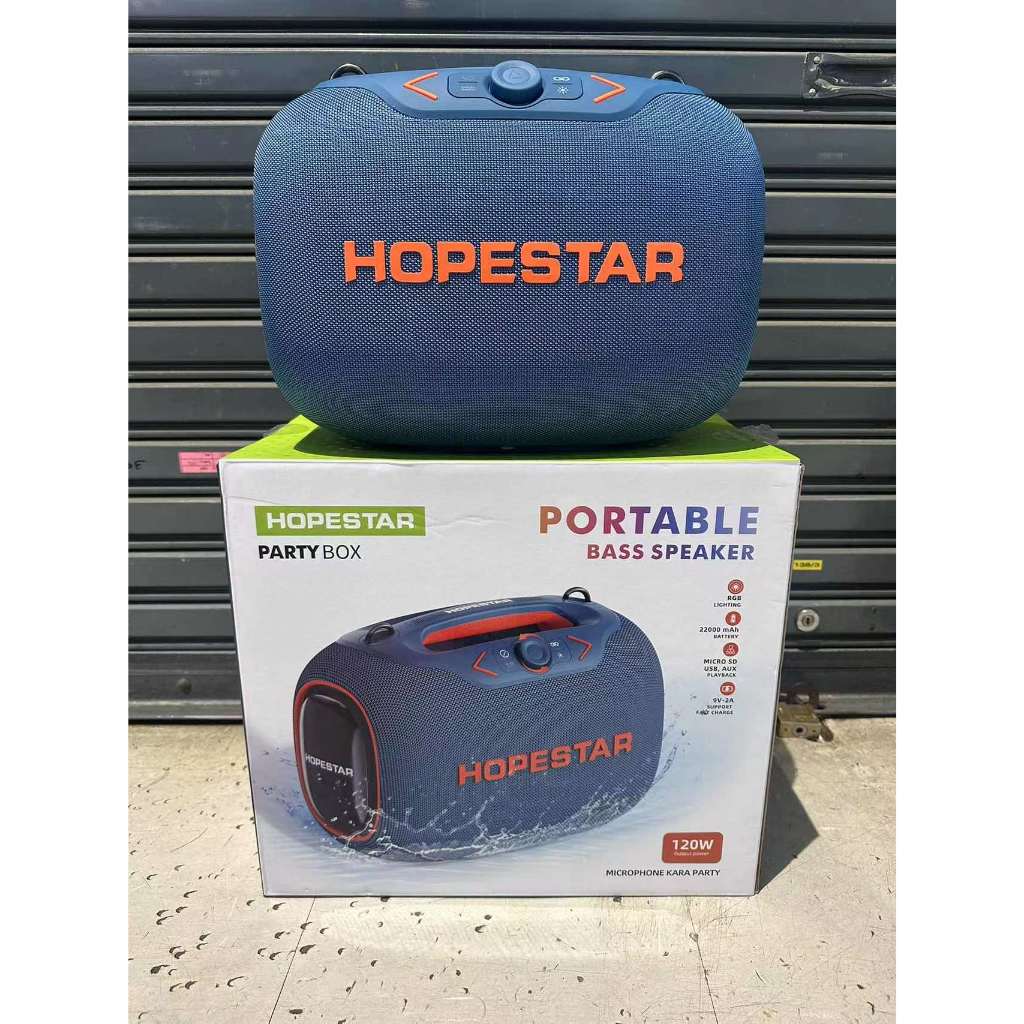 HOPSTAR PARTYBOX ลำโพงบลูทูธ 120 วัตต์ พร้อมไมค์ลอย 2 อัน ปรับเบสได้ 3 ...