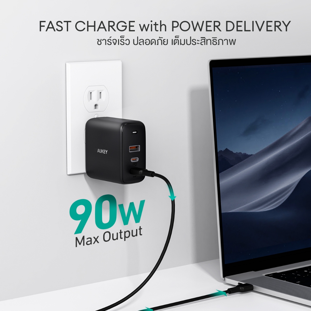 AUKEY PA-B6S หัวชาร์จเร็ว 90W Omnia Mix3 90W 3-Port Power Delivery 3.0 ...