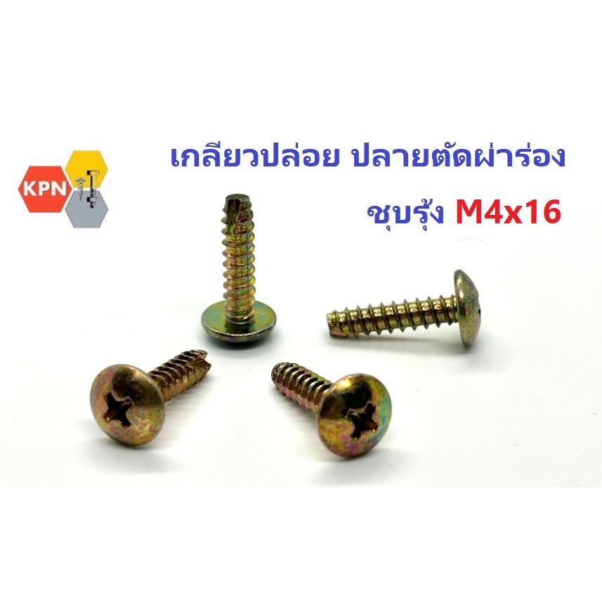 เกลียวปล่อย ปลายตัด ผ่าร่อง หัวร่ม M4x16 ชุบรุ้ง Phillips Truss Head ...