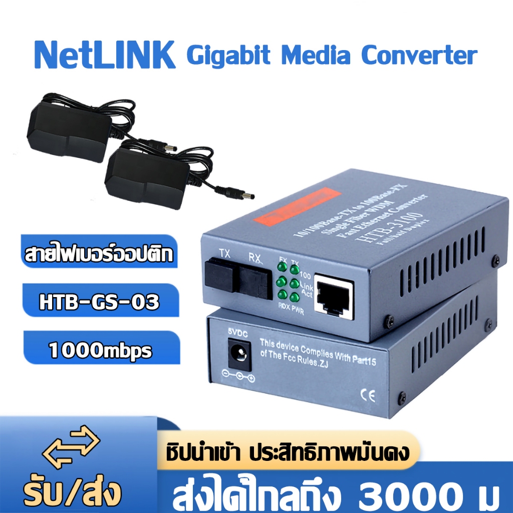 Netlink Gigabit Media Converter HTB-GS-03 ( แพค 1 คู่ ) Fiber Optic ...