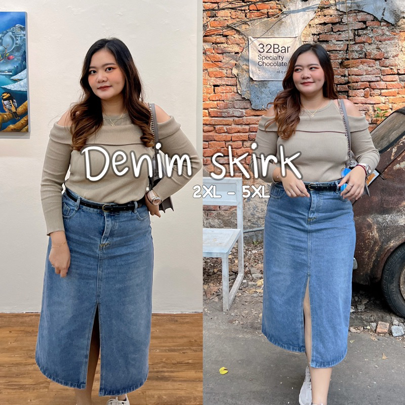 (มีโค้ด-50%ลด200)[2XL-5XL] กระโปรงยีนส์ยาว สาวอวบ ผ่าหน้า - Denim skirt | Shopee Thailand