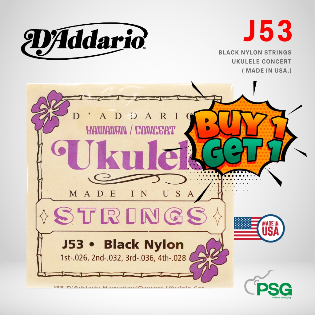 D'Addario : J Nylon Strings Ukulele Conc53 Blackert ( MADE IN USA.) โปร ...