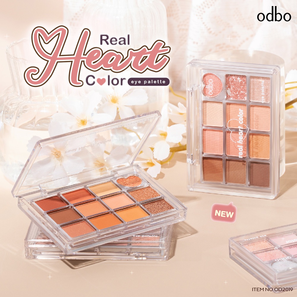 OD2019 ODBO REAL HEART COLORS EYE PALETTE โอดีบีโอ อาย พาเลตต์เนื้อแมทท์และเนื้อชิมเมอร์ 12 สี ...