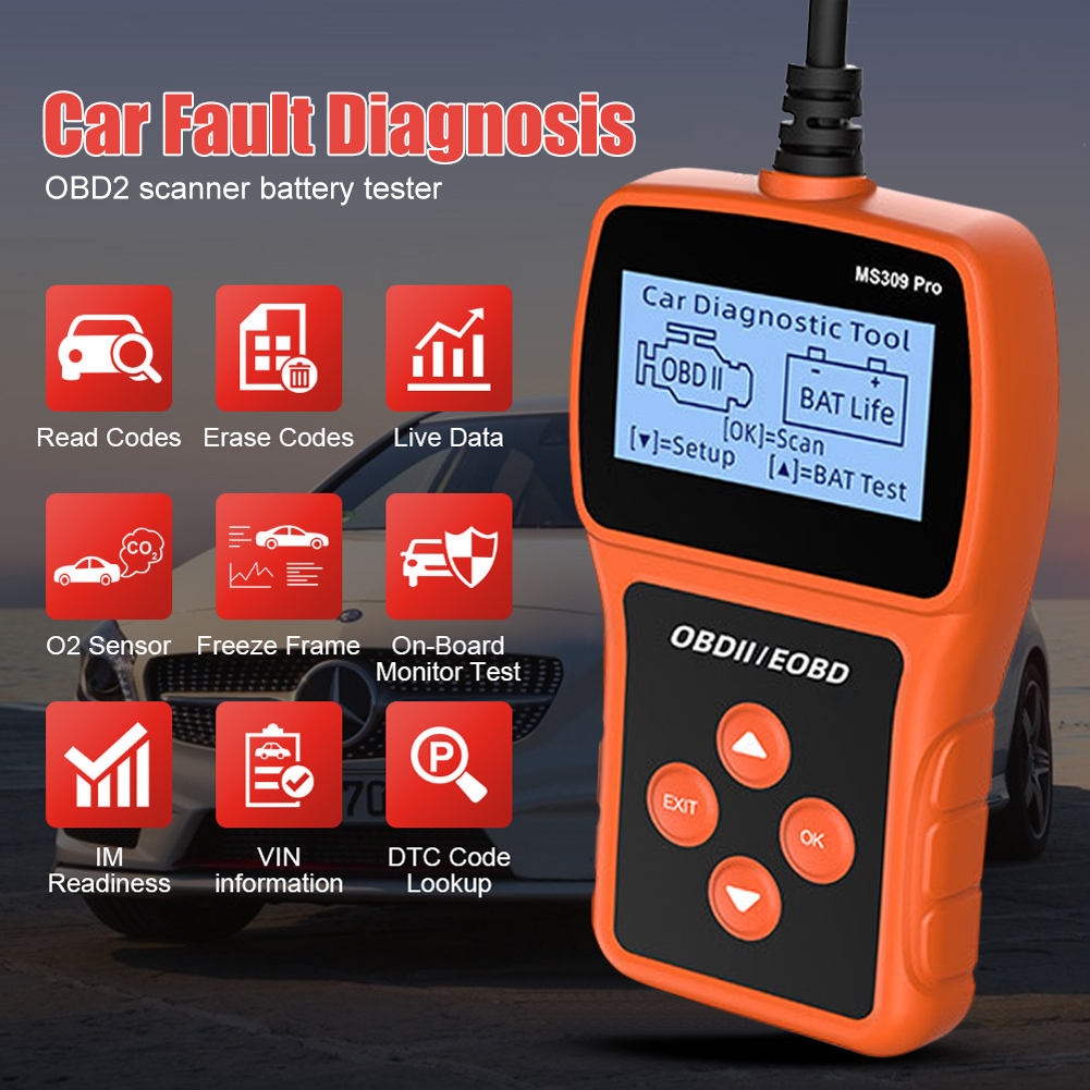 MS309 Pro เครื่องสแกนเนอร์ OBD2 หน้าจอ 2.4 นิ้ว เครื่องมือสแกนเนอร์ ...