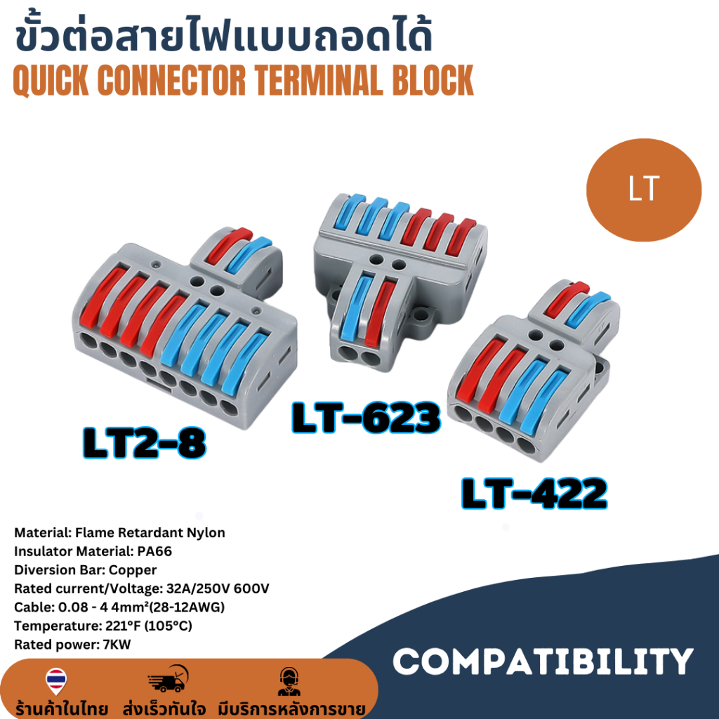 LT ตัวแยกสายแบบหนีบ ตลับรวมสายไฟ เทอร์มินอล ขั้วต่อแบบถอดได้ เต๋าต่อ ...