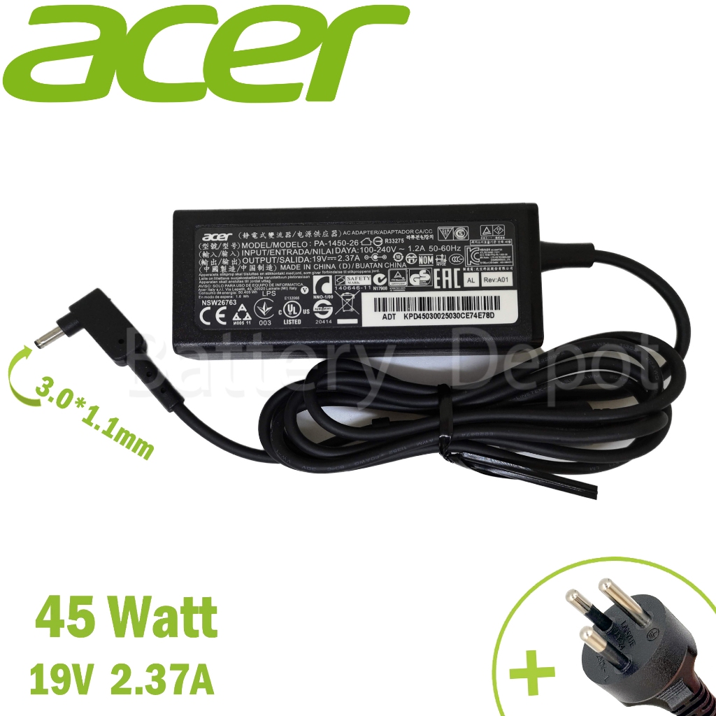 Acer Adapter ของแท้ 19V/2.37A 45W หัวขนาด 3.0*1.1mm สายชาร์จ Acer สายชาร์จ เอเซอร์ อะแดปเตอร์ ...