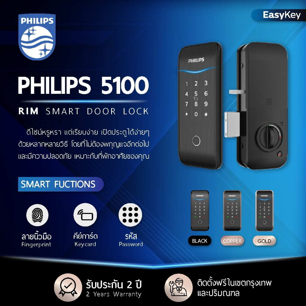 DIGITAL DOOR LOCK 5100 Smart Rim Door Lock ประตูดิจิตอล ประตูอัตโนมัติ ...
