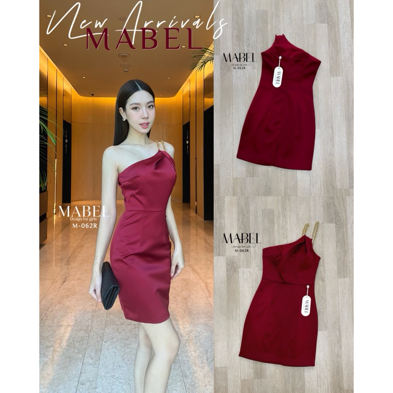 Code :: M0018 เดรสสีแดง เดรสไหล่เฉียง งานป้าย Mabel | Shopee Thailand