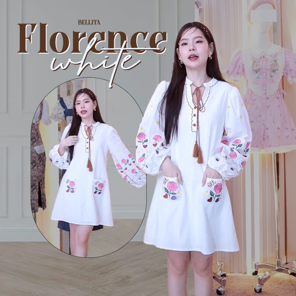 MYT x BELIITA BRAND : [BT117] : Florence White : Dress เดรสขาวปักกุหลาบฉ่ำๆ | Shopee Thailand
