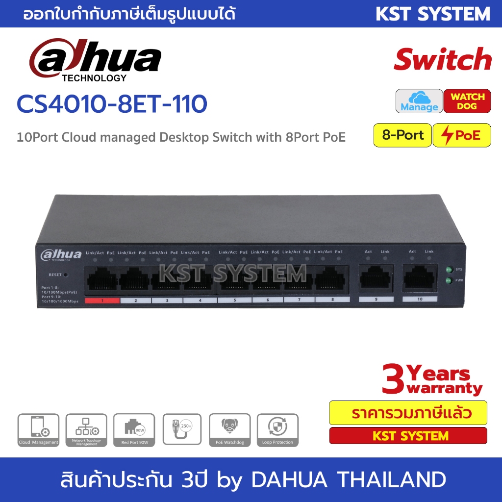 CS4010-8ET-110 Dahua 10-Port Cloud Managed Desktop Switch with 8-Port ...