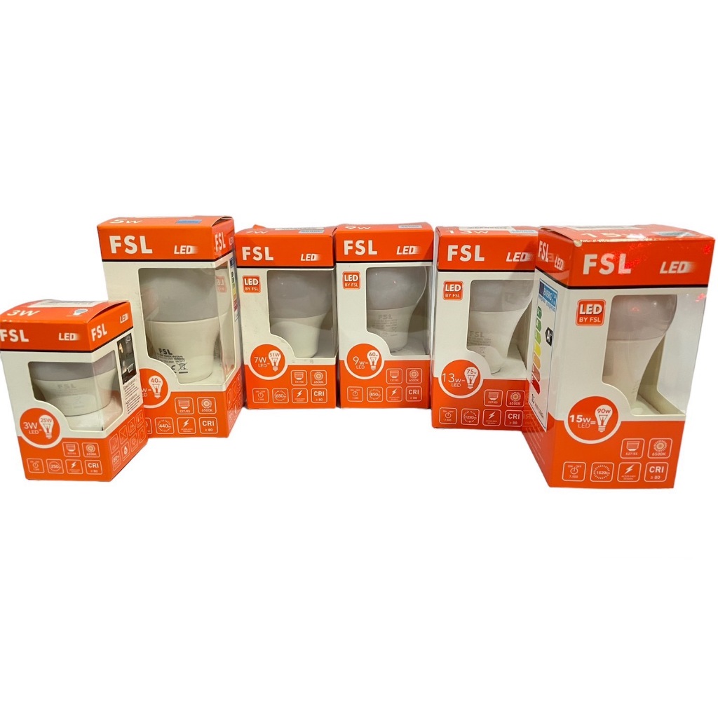 หลอดไฟ LED ทรงกลมแสงสีขาวและสีวอร์ม E27 ยี่ห้อ FSL 15w 13w 9w 7w 5w 3w ...