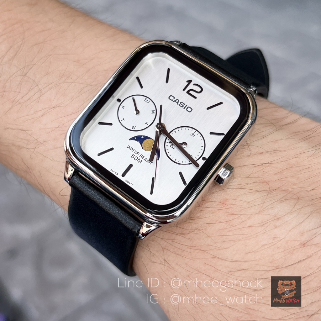 Casio Moon Phase White Dial Black Leather Strap | Shopee Thailand