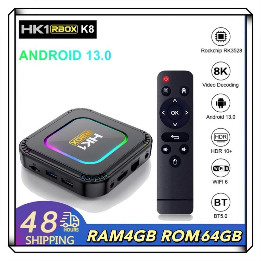 สุดยอดกล่องแอนดรอยด์รุ่นใหม่ปี 2024 Android TV Box HK1 RBOX K8 แรม4GB/64GB Rockchip ใหม่ RK3528 ...
