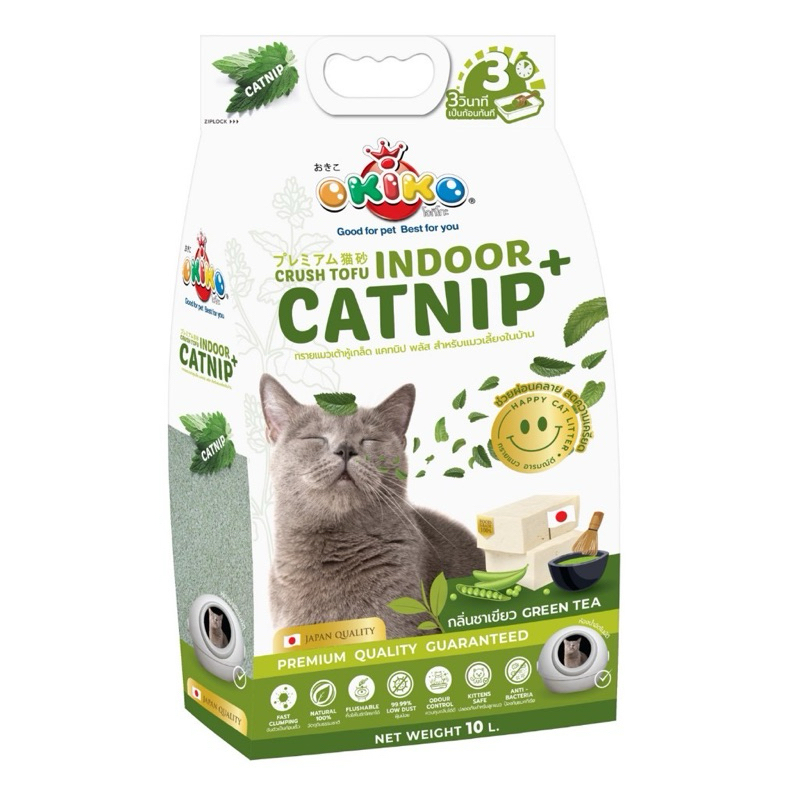 ทรายแมวเต้าหู้ชนิดแท่งและเกล็ด okiko กลิ่นชาเขียว catnip ขนาด 6L และ ...