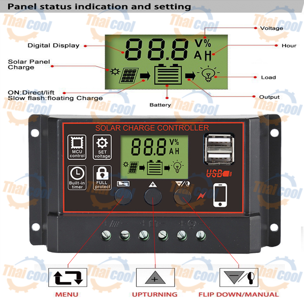แผงโซล่า ชาร์จเจอร์ mppt solar charger 12V/24V PWM solar charge controller 30A 60A 100A ชาจเจอร์ ...