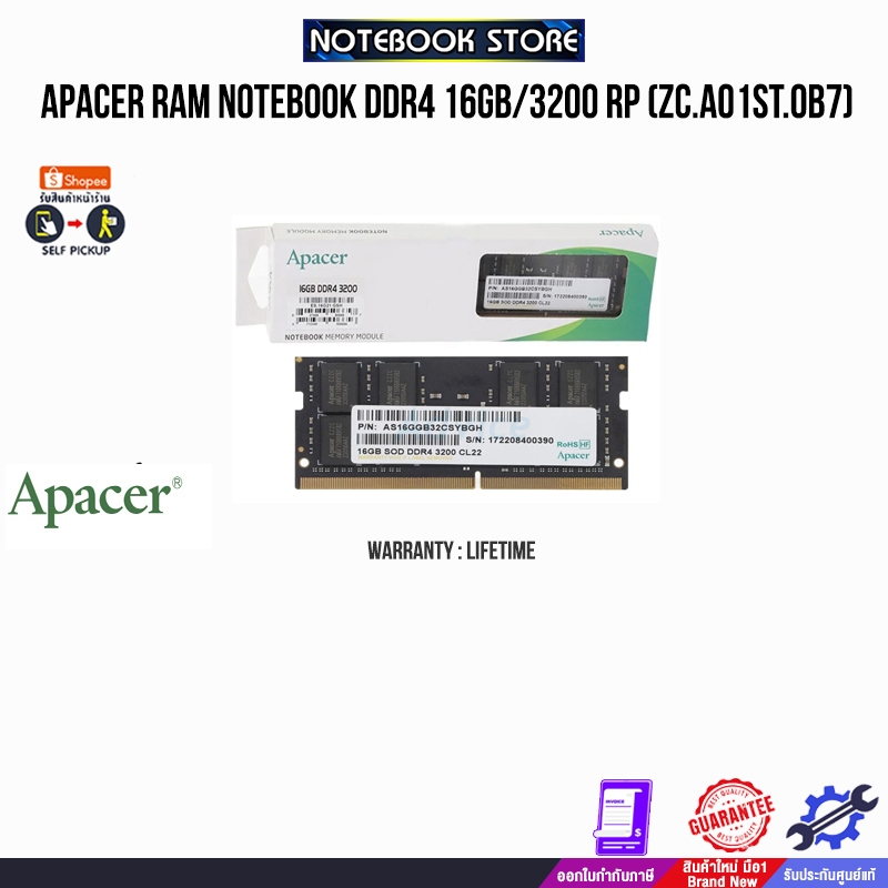 APACER RAM NOTEBOOK DDR4 16GB/3200 RP (ZC.A01ST.0B7)/Warranty Lifetime ...
