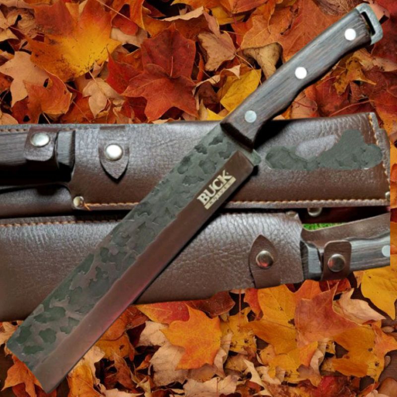 อุปกรณ์เดินป่า มีดพก มีดเดินป่า มีดใบตาย BUCK รุ่นK08 ใบลาย หัวตัดด้ามไม้ ชองหนังแท้(35cm)ส่ง ...