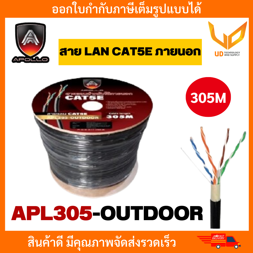 Apollo สายแลน CAT5e UTP Cable APL305-OUTDOOR (305m/Box) สำหรับภายนอก ...