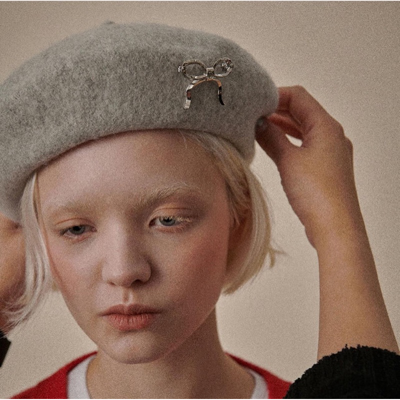 Used once - Ribbon wool beret grey (แบรนด์เกาหลี OVT-U) | Shopee Thailand