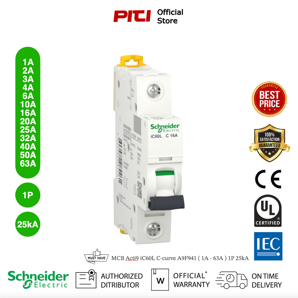 Schneider MCB A9F94132 32A 1P iC60L C-curve Acti9 Miniature Circuit Breaker เซอร์กิตเบรกเกอร์ ...