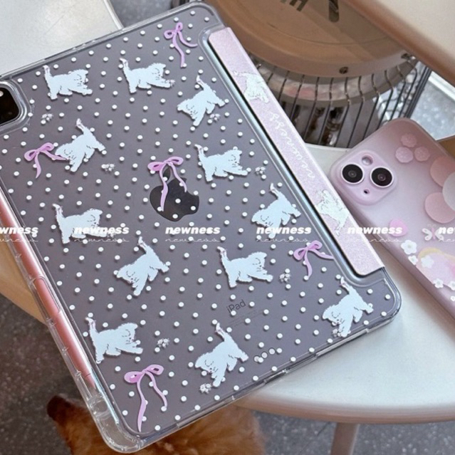 White cat pink ribbon iPad case แบรนด์ newness เคสไอแพดฝาพับลายน้องแมว ...