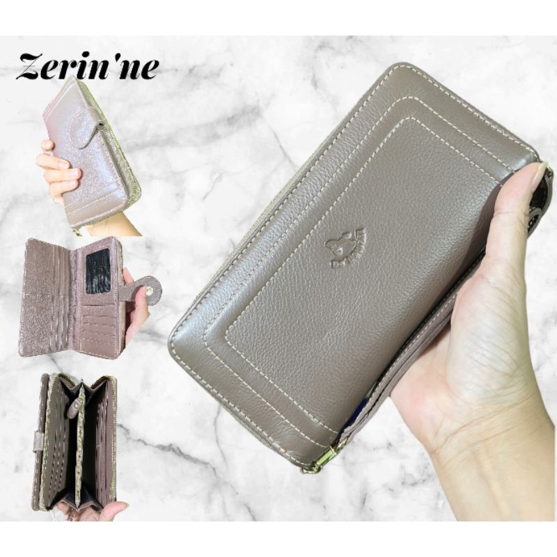 กระเป๋าสตางค์หนังแท้ De'lonchi หนังดรัมดรายใบยาว 2พับ 1ซิป ใส่บัตรได้ ...