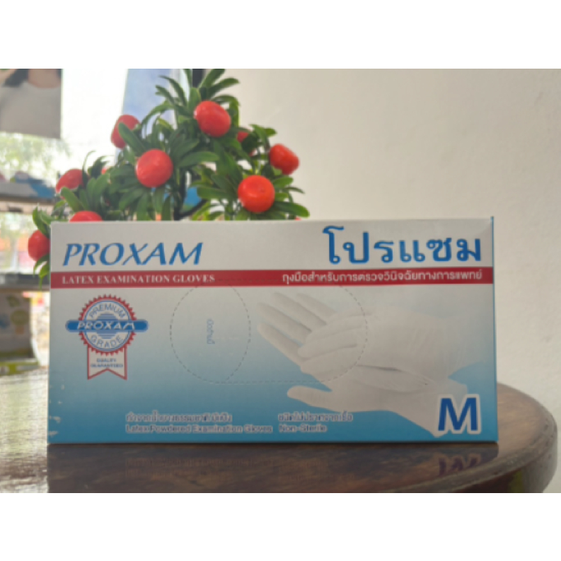 ถุงมือทางการแพทย์ PROXAM 100ชิ้น มีแป้ง ไซส์ M | Shopee Thailand