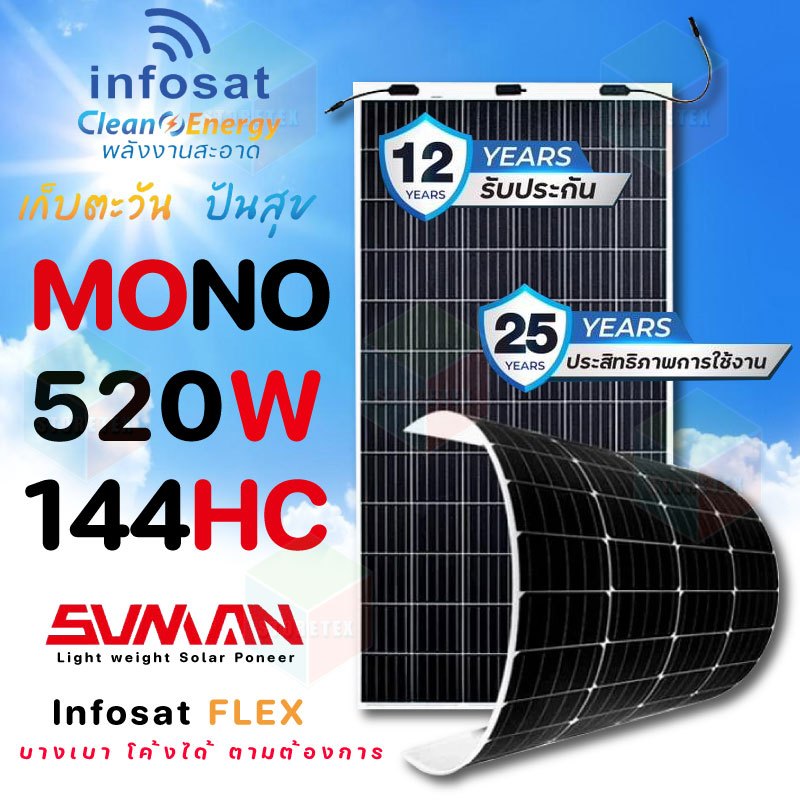Infosat Solar Panel แผงโซลาร์เซลล์ แบบยืดหยุ่นได้ Flexible Solar 520W ...